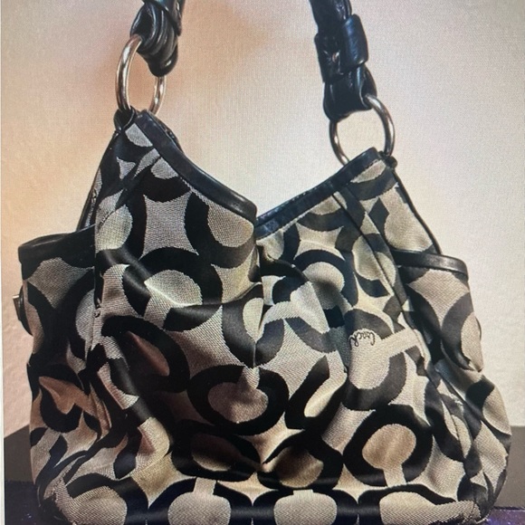 Coach | Bags | Coach C Logo Black And Gray Signature Hobo Bag | Poshmark